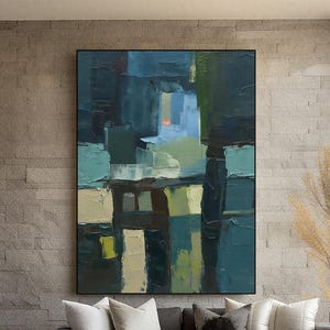 Modern Blue Abstract Texture Oil Painting – Deep Palette Knife Artwork ...