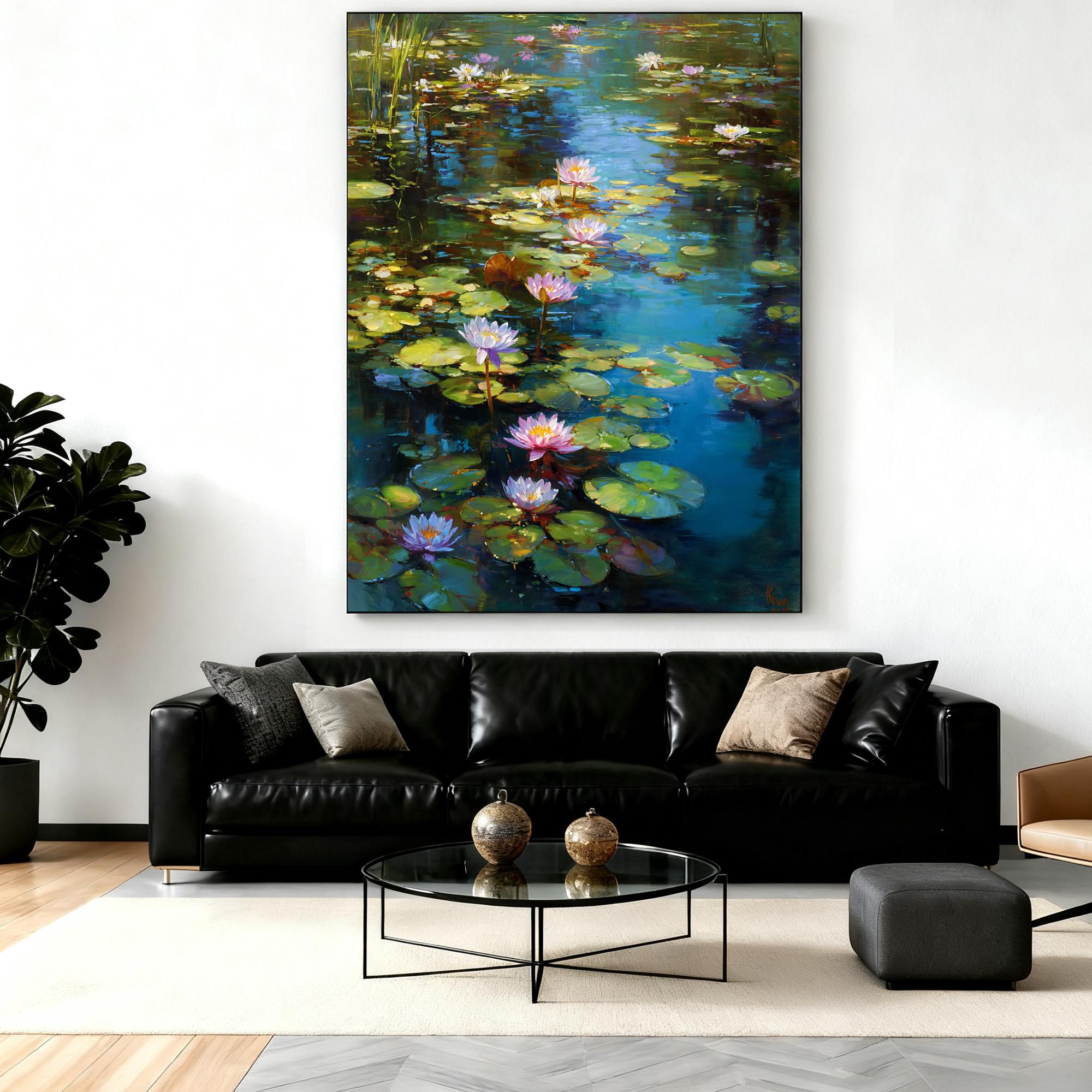 Original Hand Painted Oil Painting Water Lilies Pond on Canvas ...