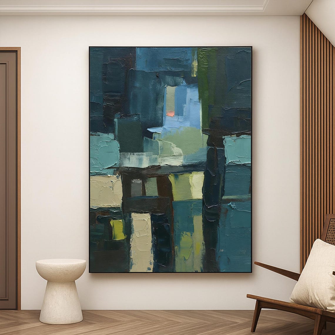 Modern Blue Abstract Texture Oil Painting – Deep Palette Knife Artwork ...