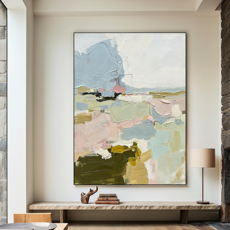 Original Abstract Landscape Oil Painting on Canvas, Textured Impasto ...