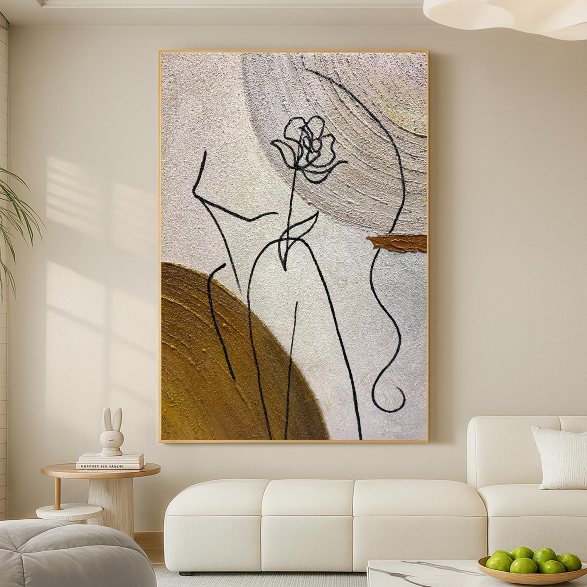 Wabi Sabi Minimal Line Art Oil Painting on Canvas,modern Textured ...