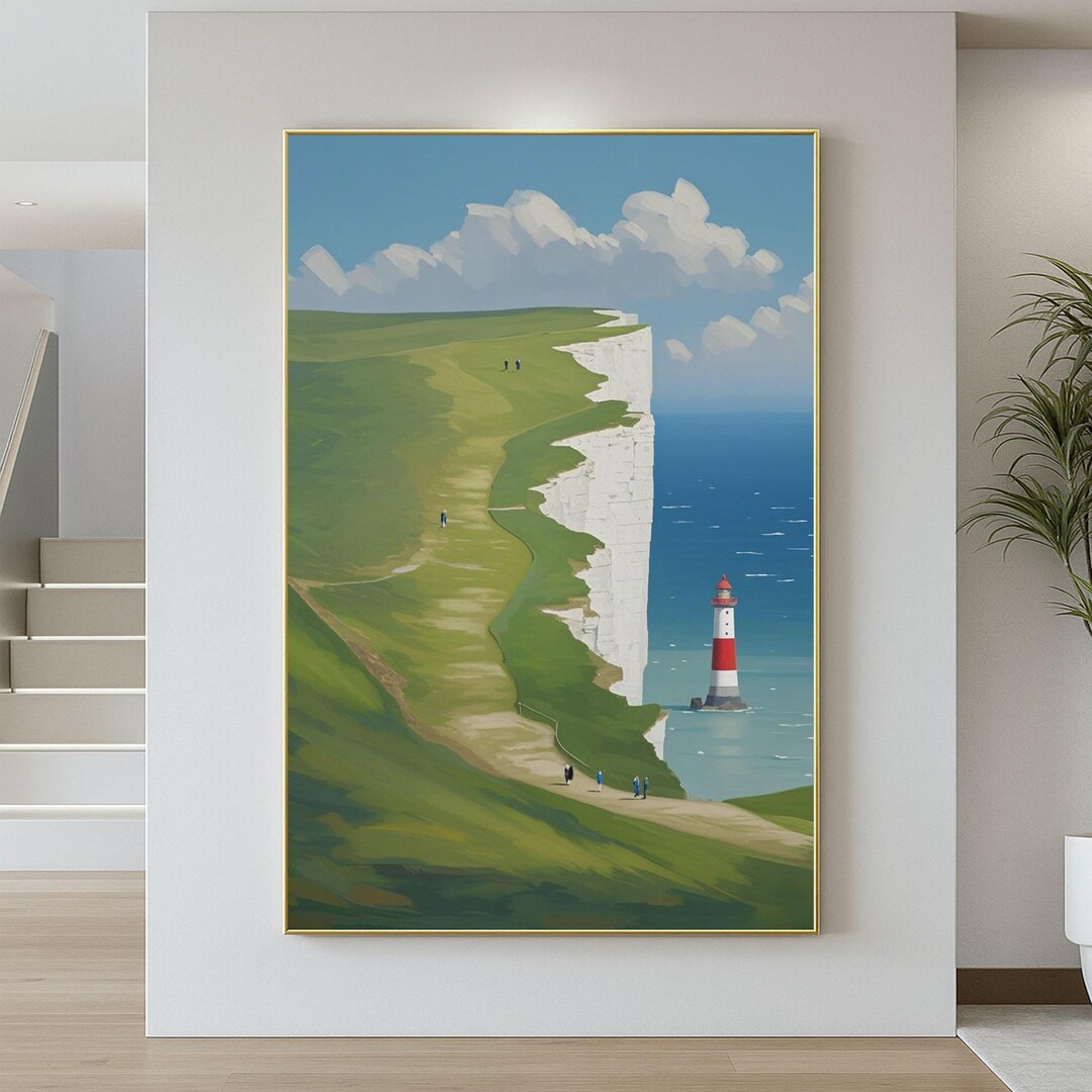 Original Cliffside Lighthouse Oil Painting Hand-painted Seaside Wall ...
