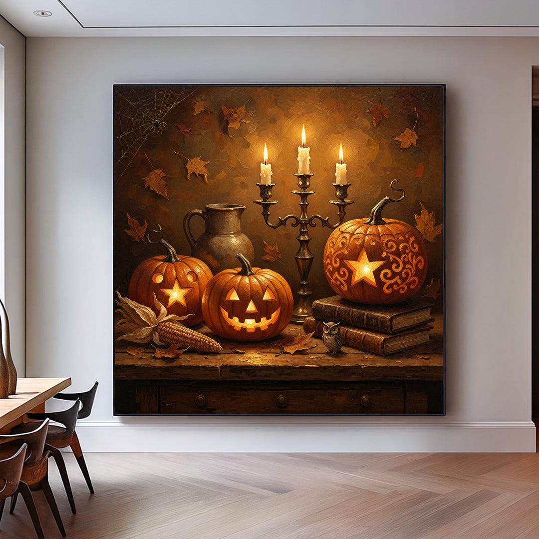 Original Halloween Pumpkin Still Life Oil Painting,large Hand Painted ...