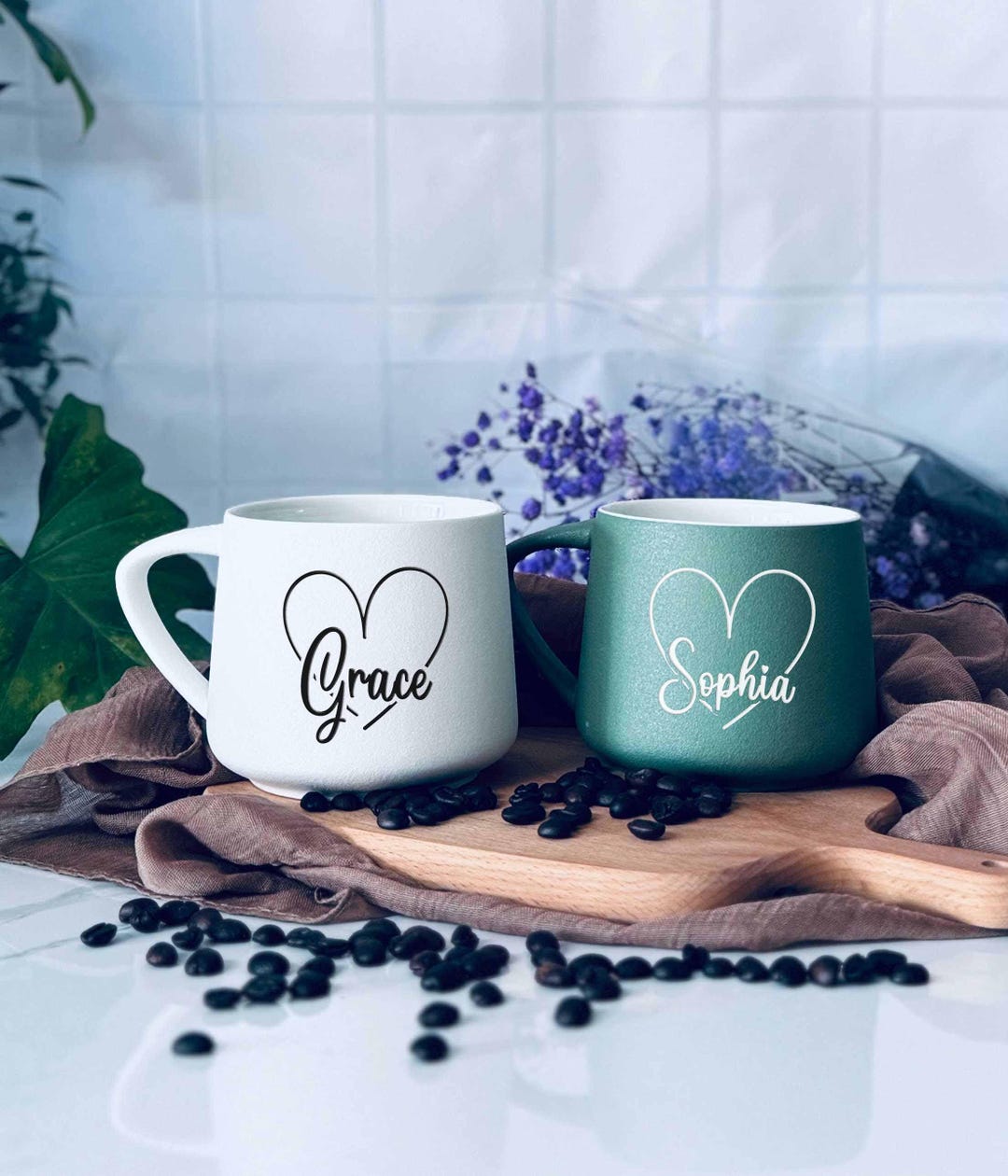 Custom Large Ceramic Mug Personalized Heart Shaped Drawing Coffee Mug ...