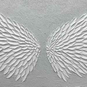 Textured Angel Wings Wall Art – 3D White Feather Canvas for Minimalist ...