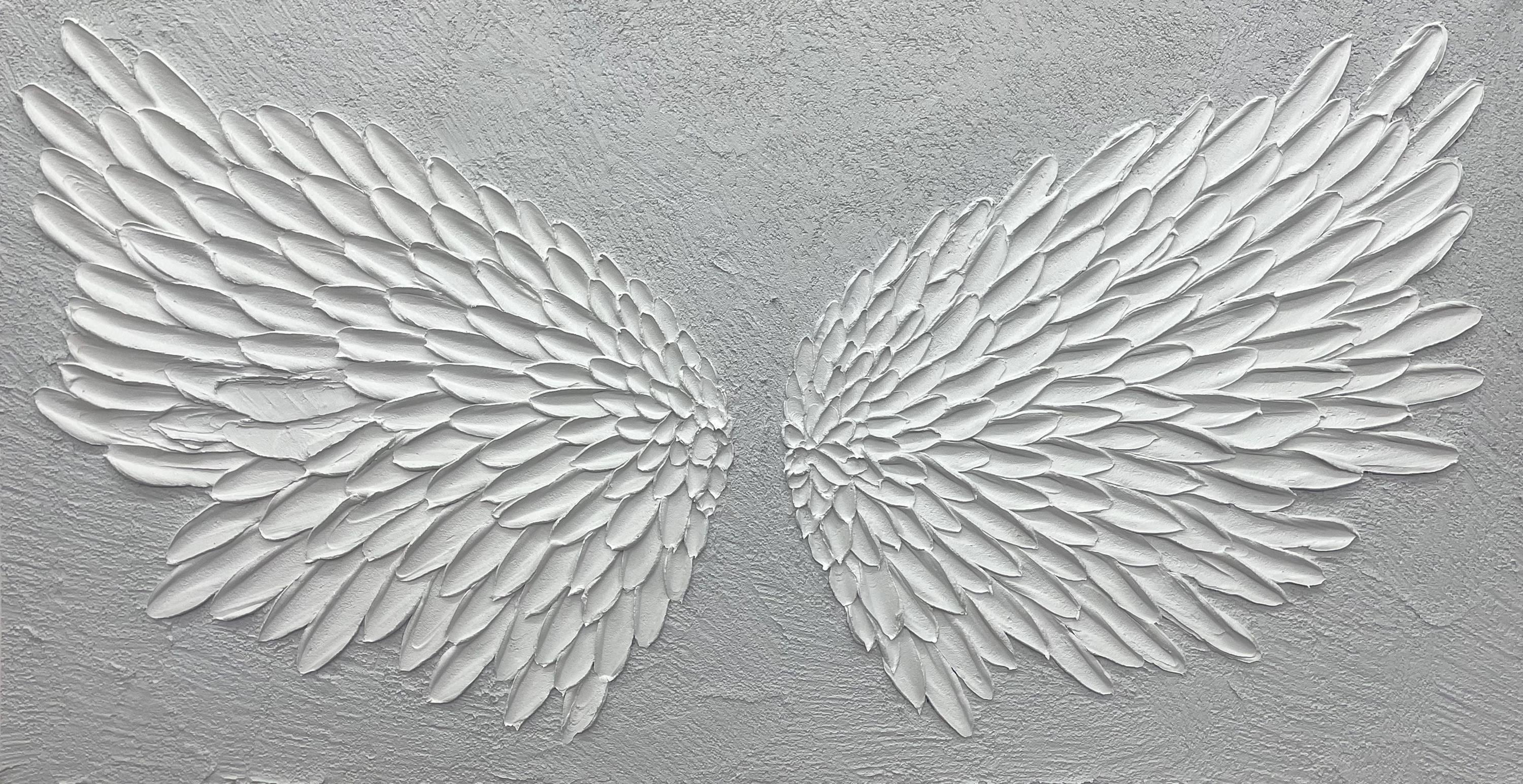 Textured Angel Wings Wall Art – 3D White Feather Canvas for Minimalist ...