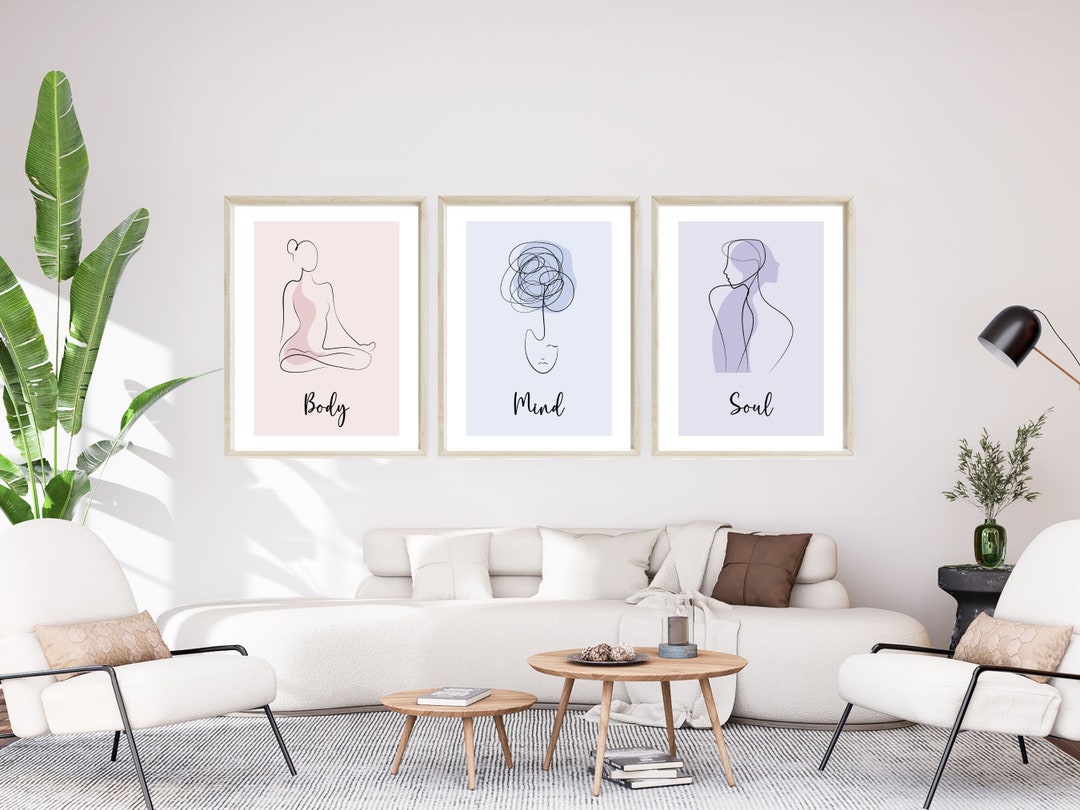 3set Line Drawing Mind Body Soul Printable Wall Art Trio Aura Spiritual ...
