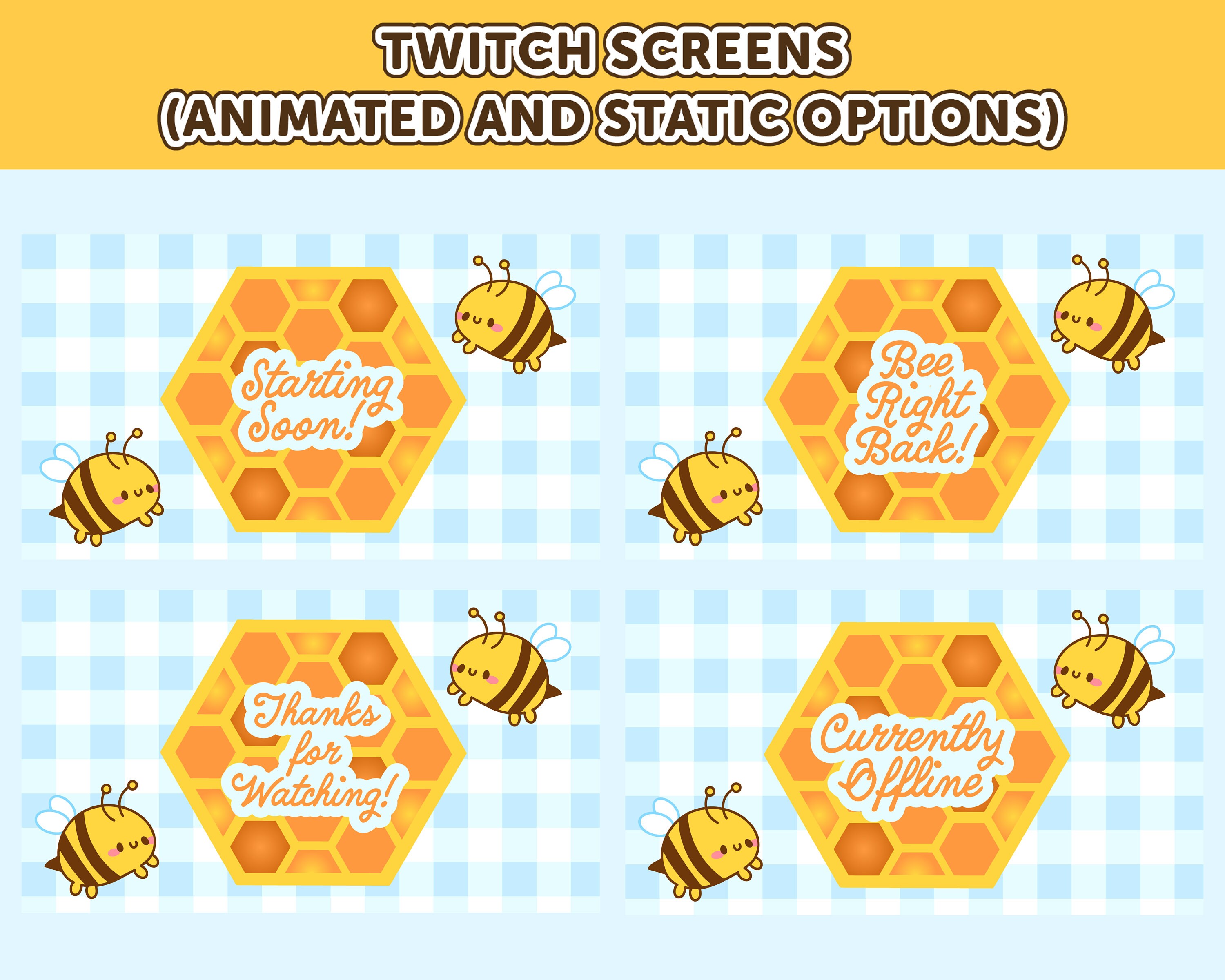 Twitch Overlay Package Kawaii Honey Bee Theme Chat Box | Etsy UK