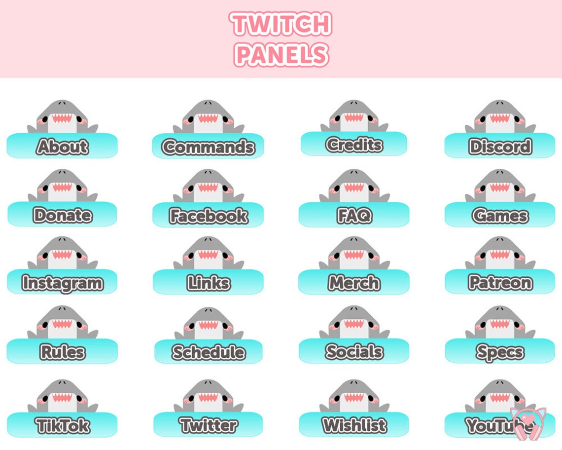 Twitch Overlay Package Kawaii Shark Theme Chat Box, Panel, Alert ...