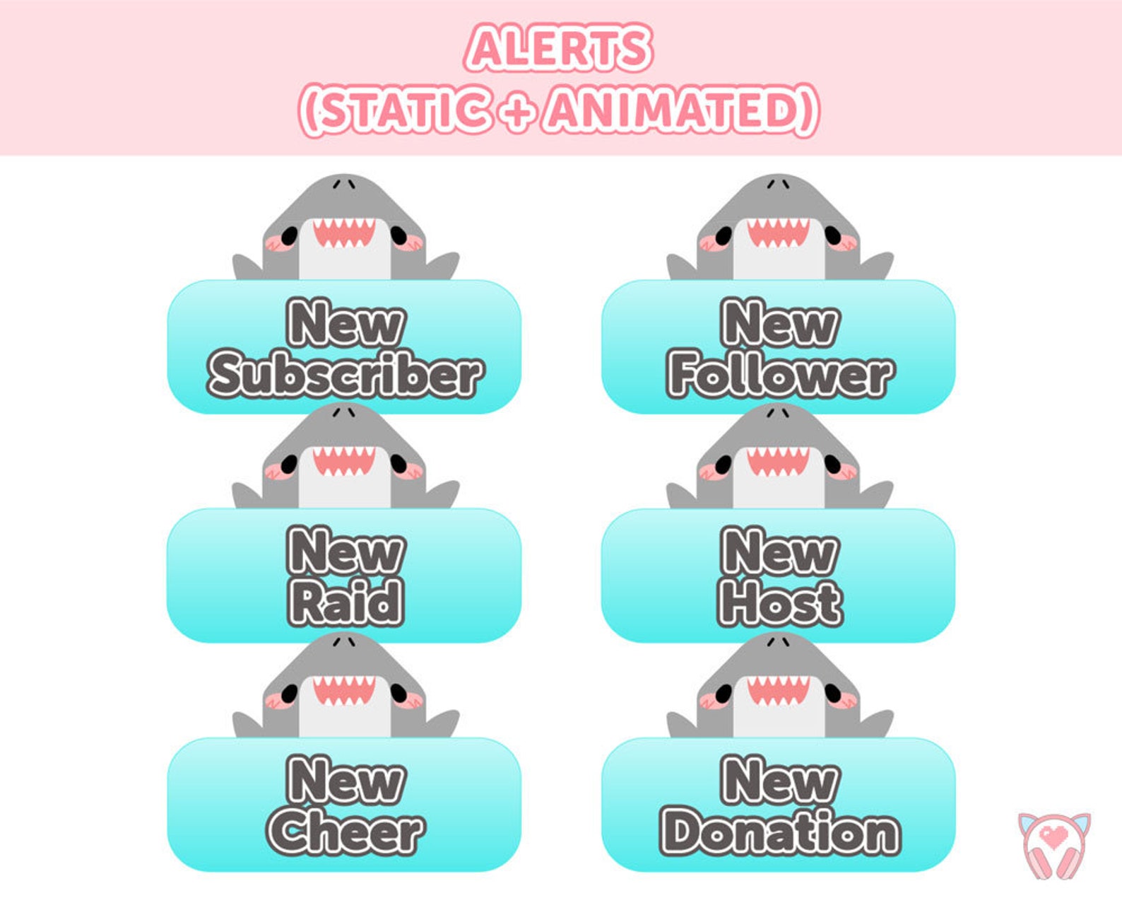 Twitch Overlay Package | Kawaii Shark Theme | Chat Box, Panel, Alert ...