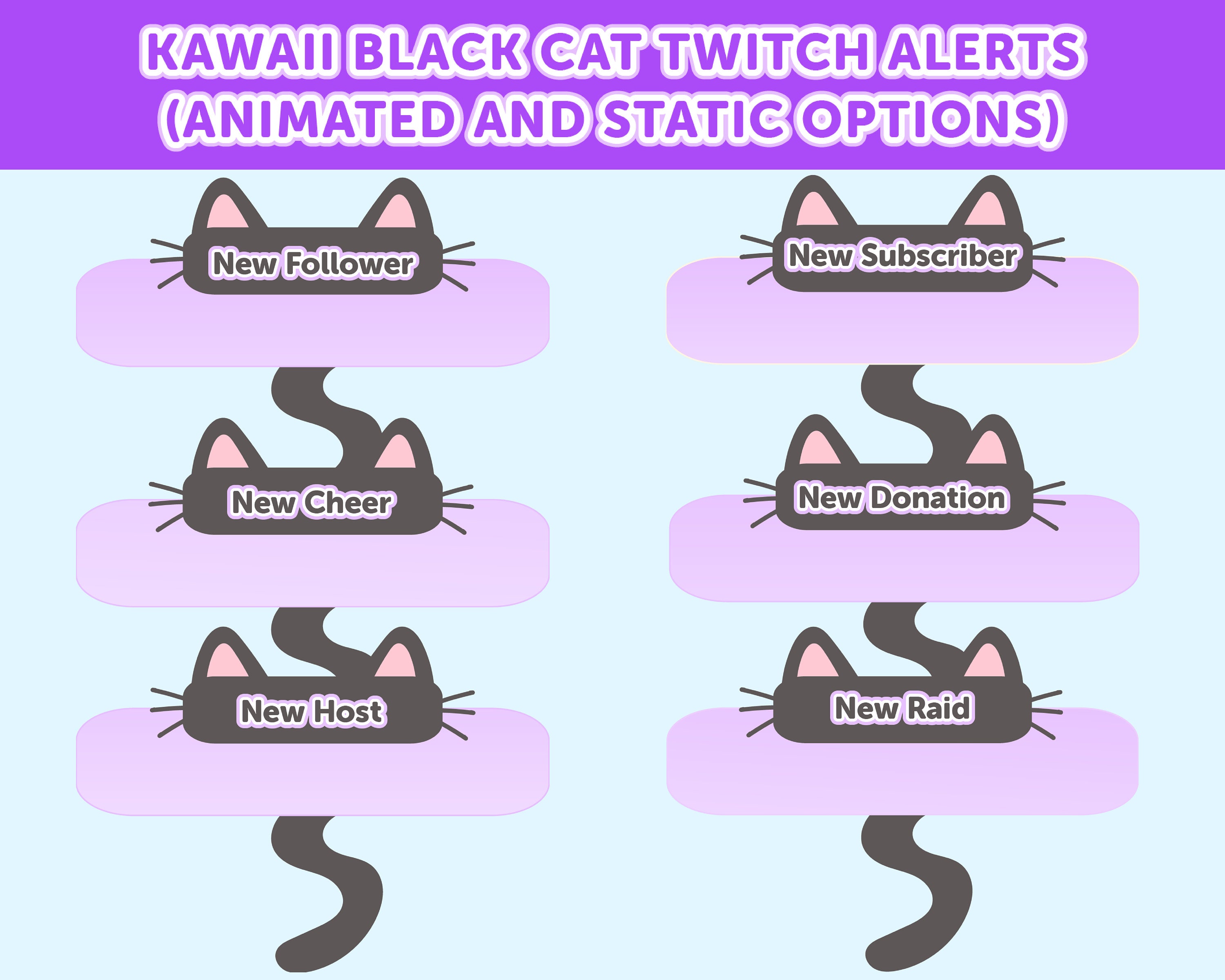 Twitch Overlay Package | Kawaii Black Cat Theme |chat Box, Panel, Alert ...