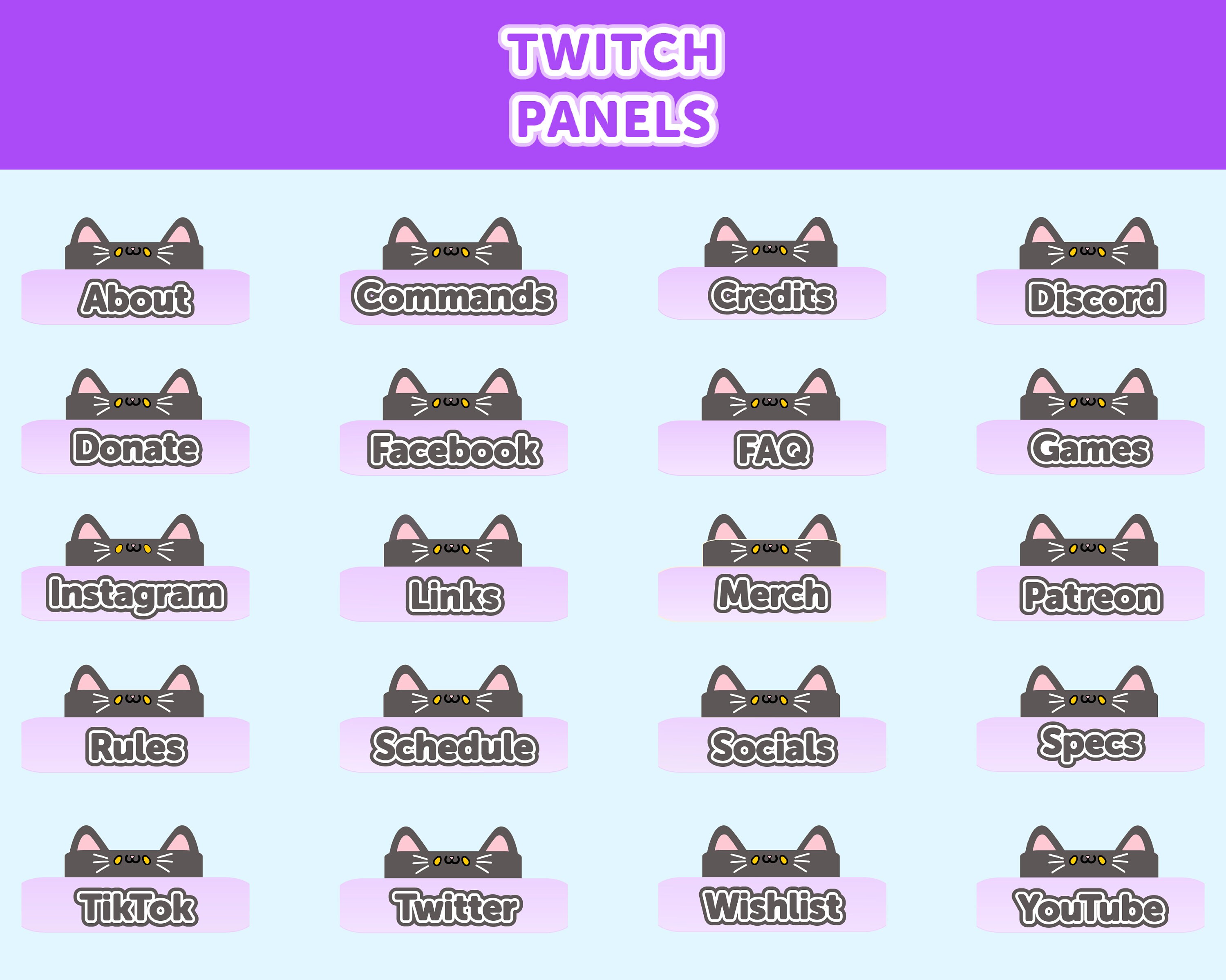Twitch Overlay Package | Kawaii Black Cat Theme |chat Box, Panel, Alert ...