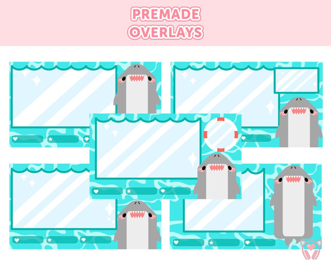 Twitch Overlay Package Kawaii Shark Theme Chat Box, Panel, Alert ...