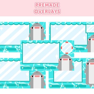 Twitch Overlay Package | Kawaii Shark Theme | Chat Box, Panel, Alert ...