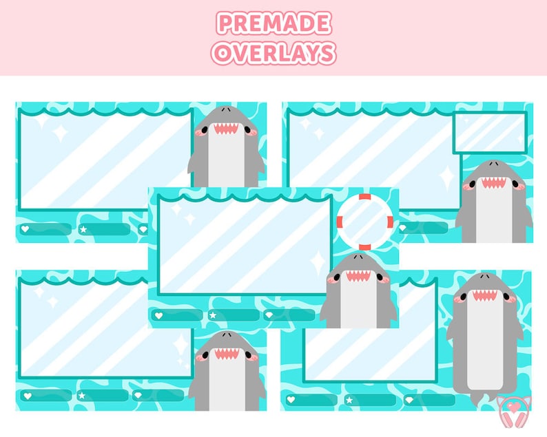 Twitch Overlay Package | Kawaii Shark Theme | Chat Box, Panel, Alert ...