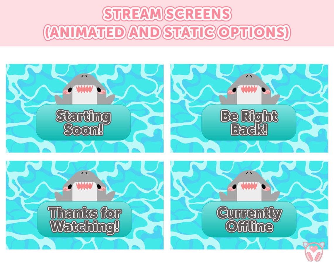 Twitch Overlay Package Kawaii Shark Theme Chat Box, Panel, Alert ...