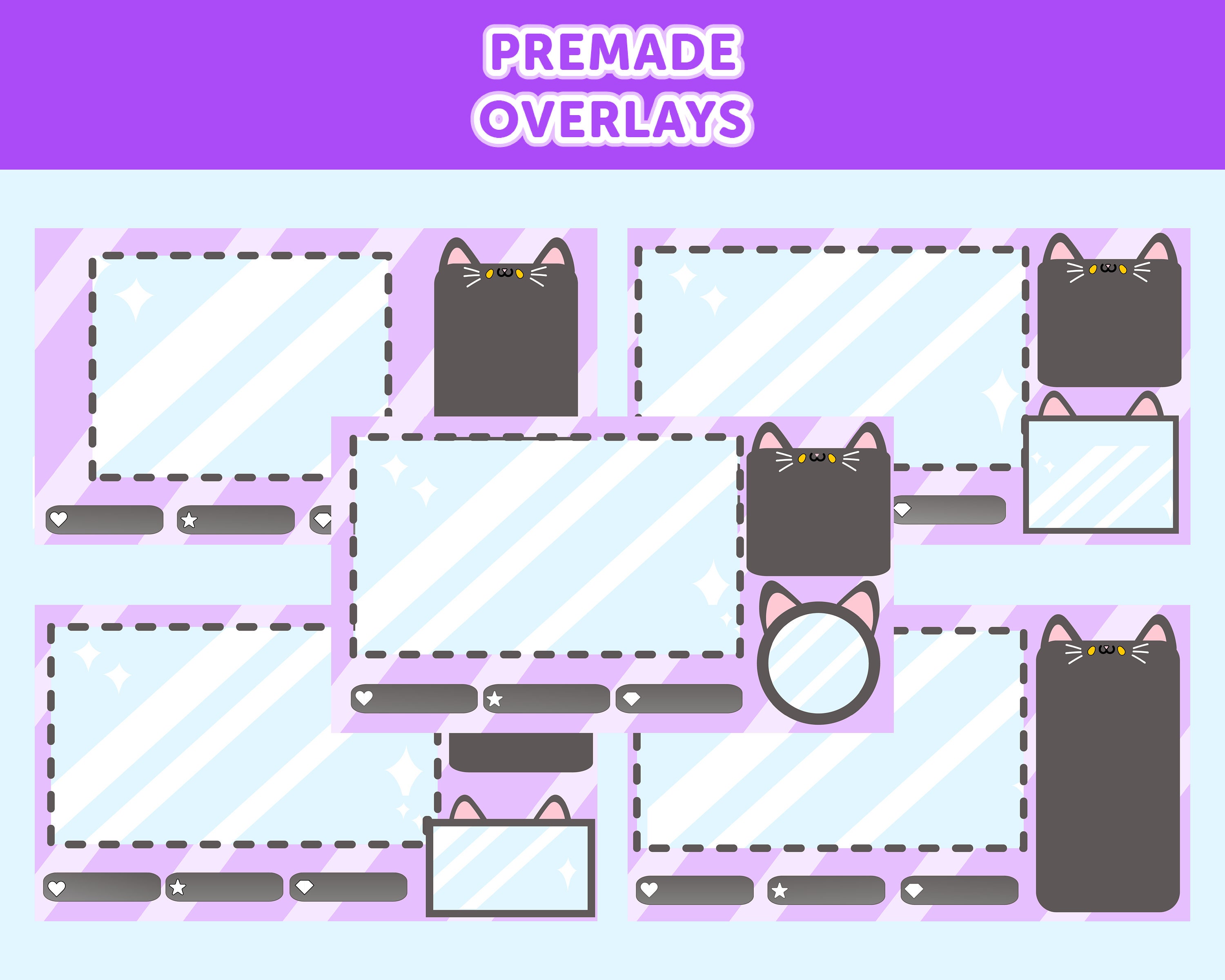 Twitch Overlay Package | Kawaii Black Cat Theme |chat Box, Panel, Alert ...