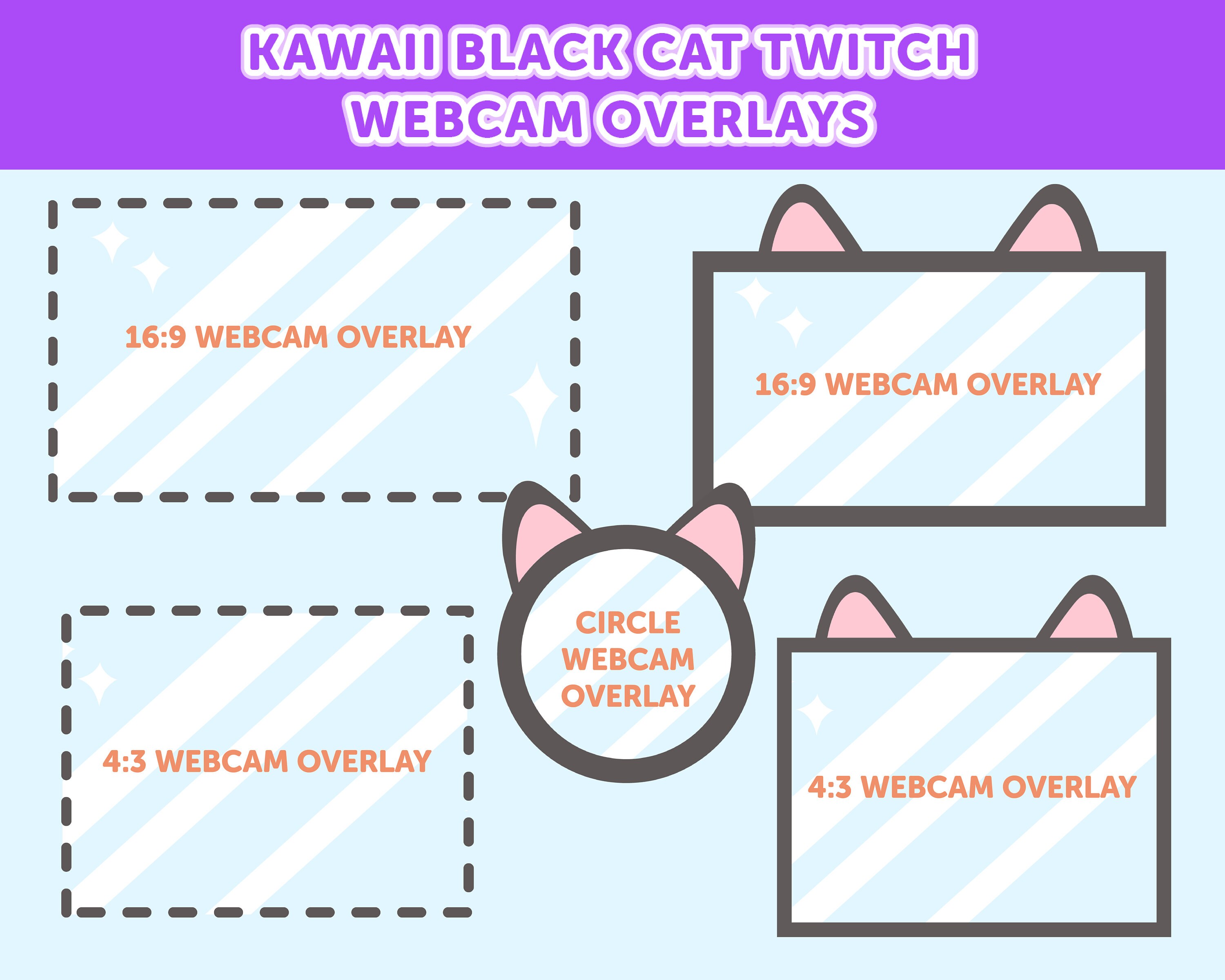 Twitch Overlay Package | Kawaii Black Cat Theme |chat Box, Panel, Alert ...