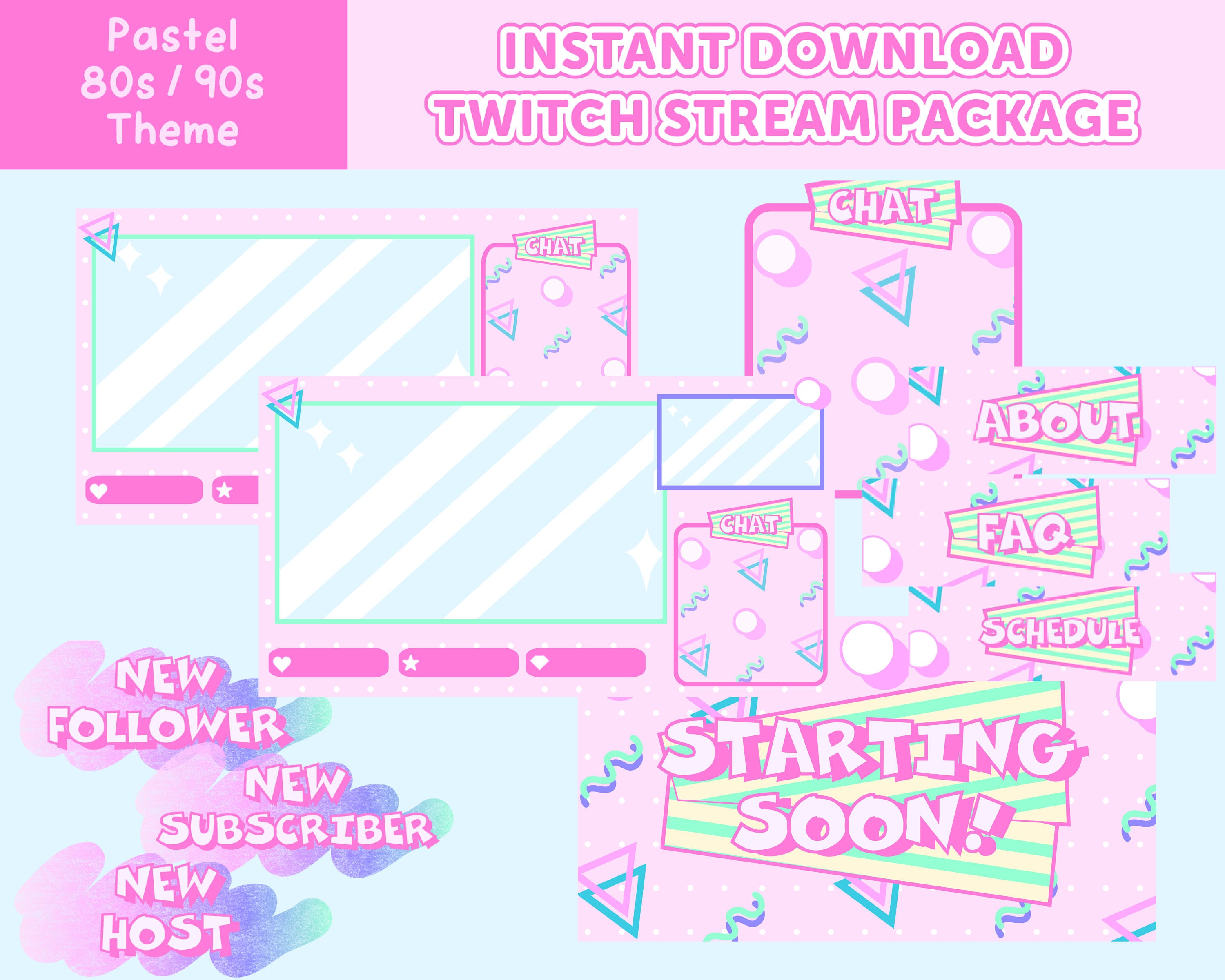 Twitch Overlay Package | Kawaii Pastel 80s 90s Retro Theme | Chat Box ...