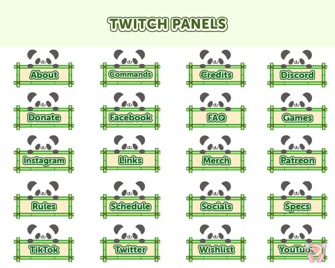 Twitch Overlay Package Kawaii Panda Theme Chat Box, Panel, Alert, BRB ...
