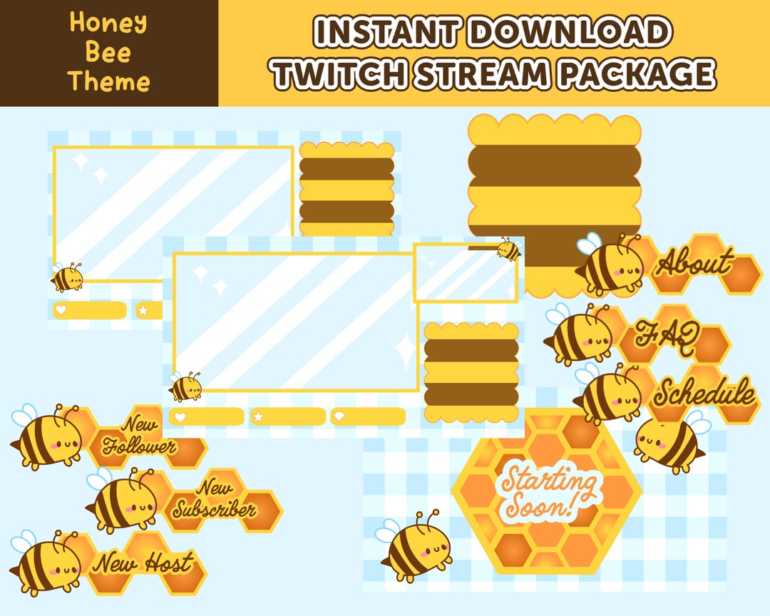 Twitch Overlay Package | Kawaii Honey Bee Theme | Chat Box, Labels ...