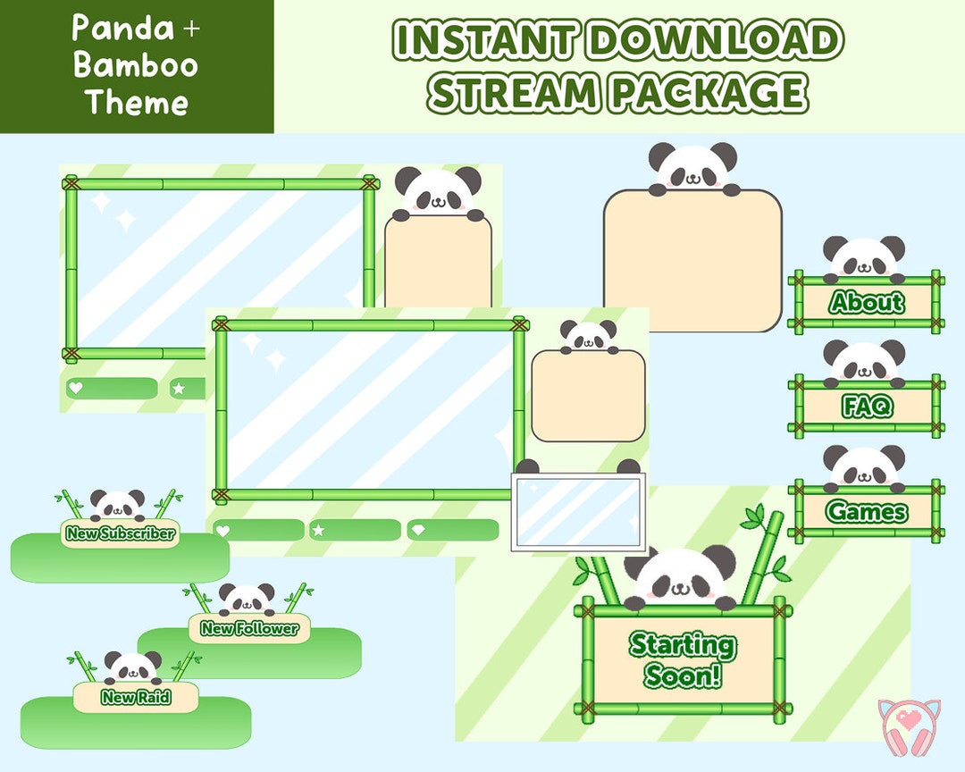 Twitch Overlay Package | Kawaii Panda Theme | Chat Box, Panel, Alert ...