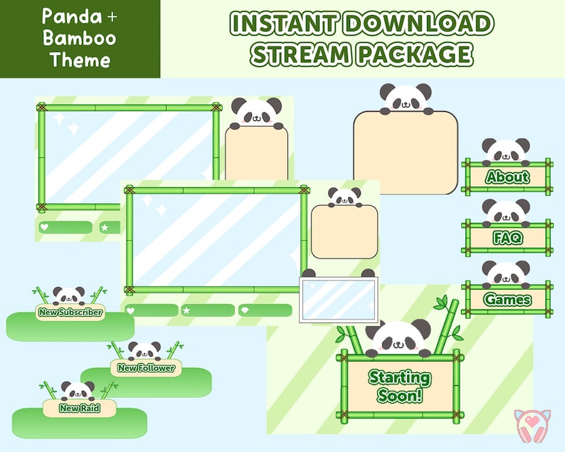Twitch Overlay Package | Kawaii Panda Theme | Chat Box, Panel, Alert ...