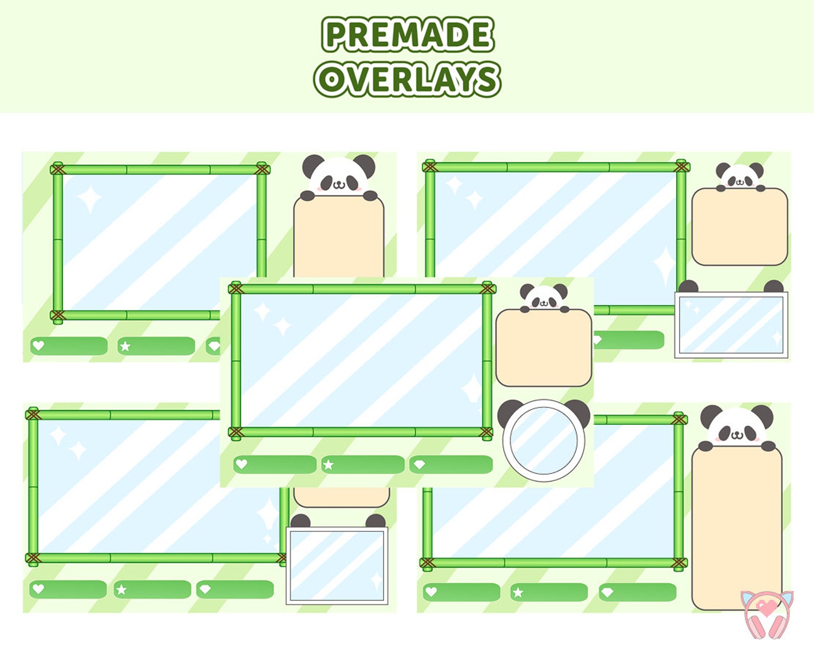 Twitch Overlay Package | Kawaii Panda Theme | Chat Box, Panel, Alert ...