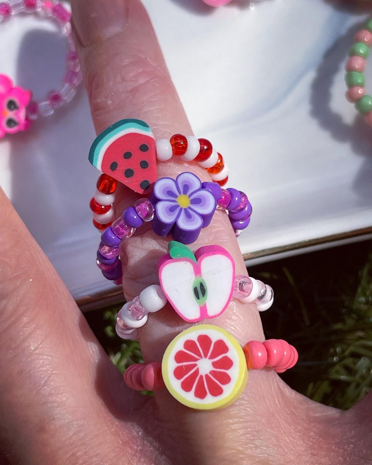 Beaded Rings Polymer Clay Fruits & Animals Adults/childrens | Etsy