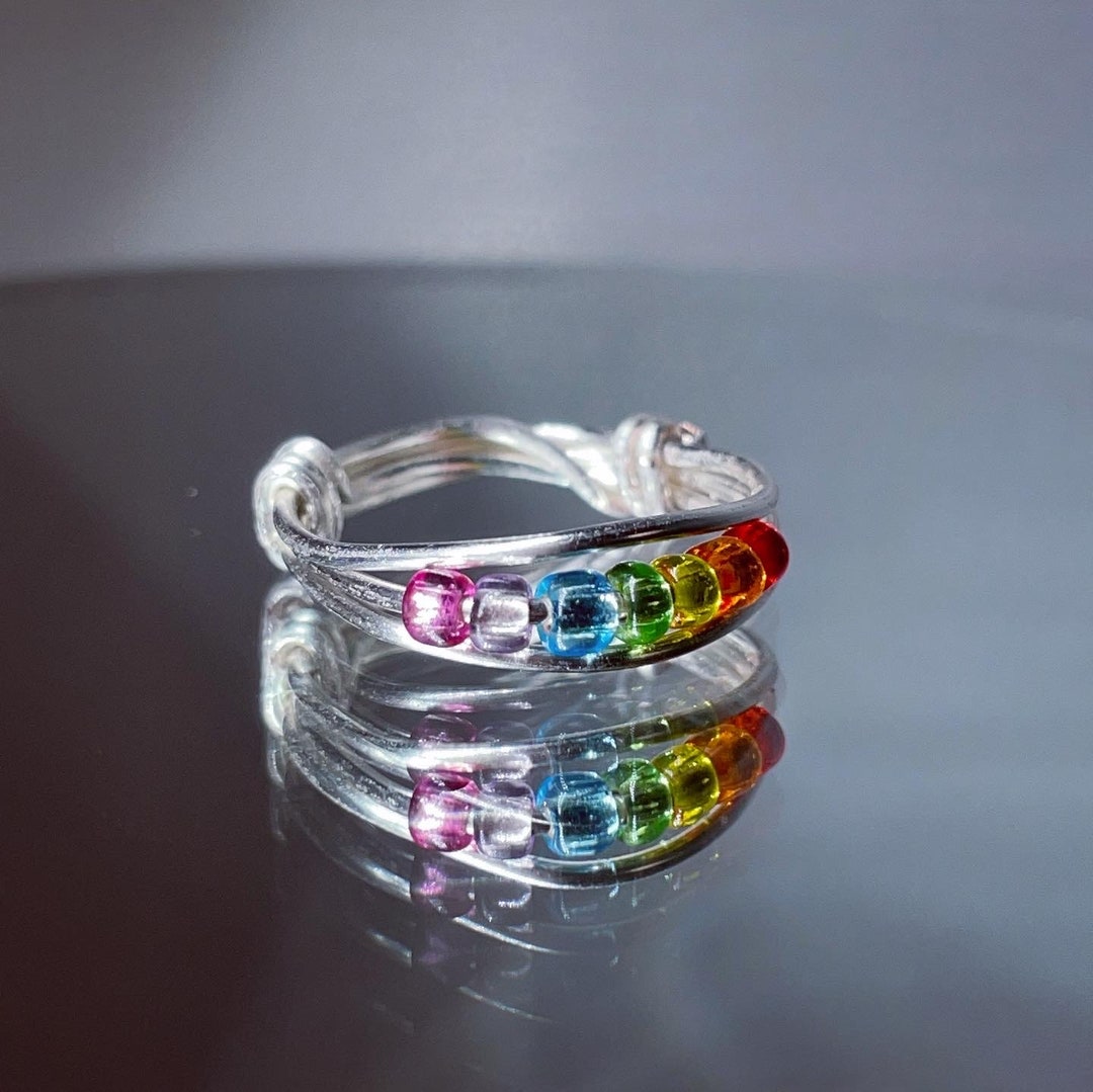 Fidget Ring Rainbow Beaded Anxiety Relief Ring - Etsy