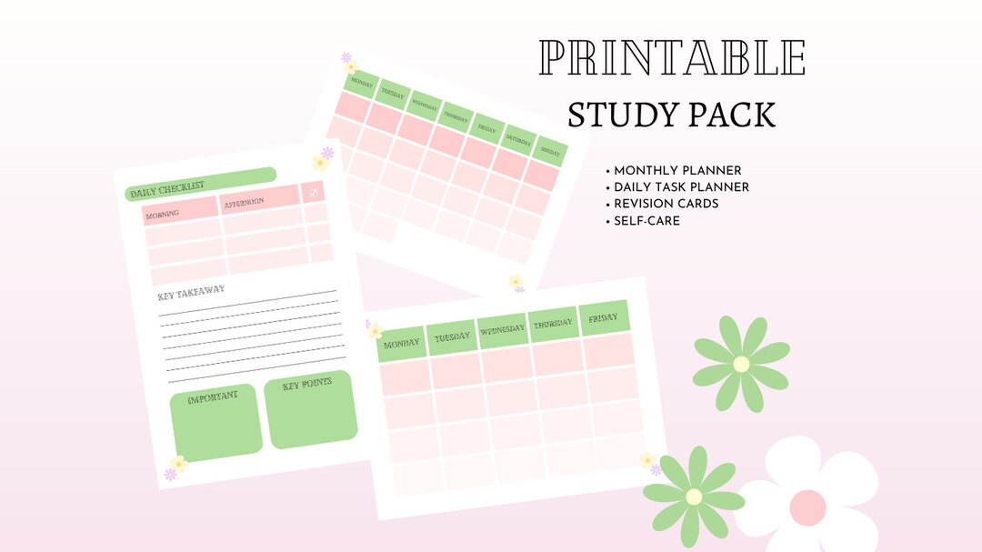 PRINTABLE STUDY PACK: Revision Timetable, Monthly Planner, Self-care ...