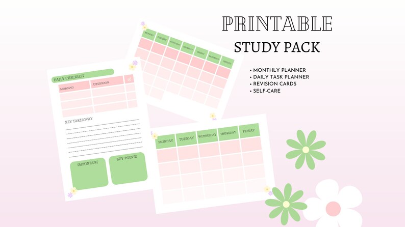 PRINTABLE STUDY PACK: Revision Timetable, Monthly Planner, Self-care ...