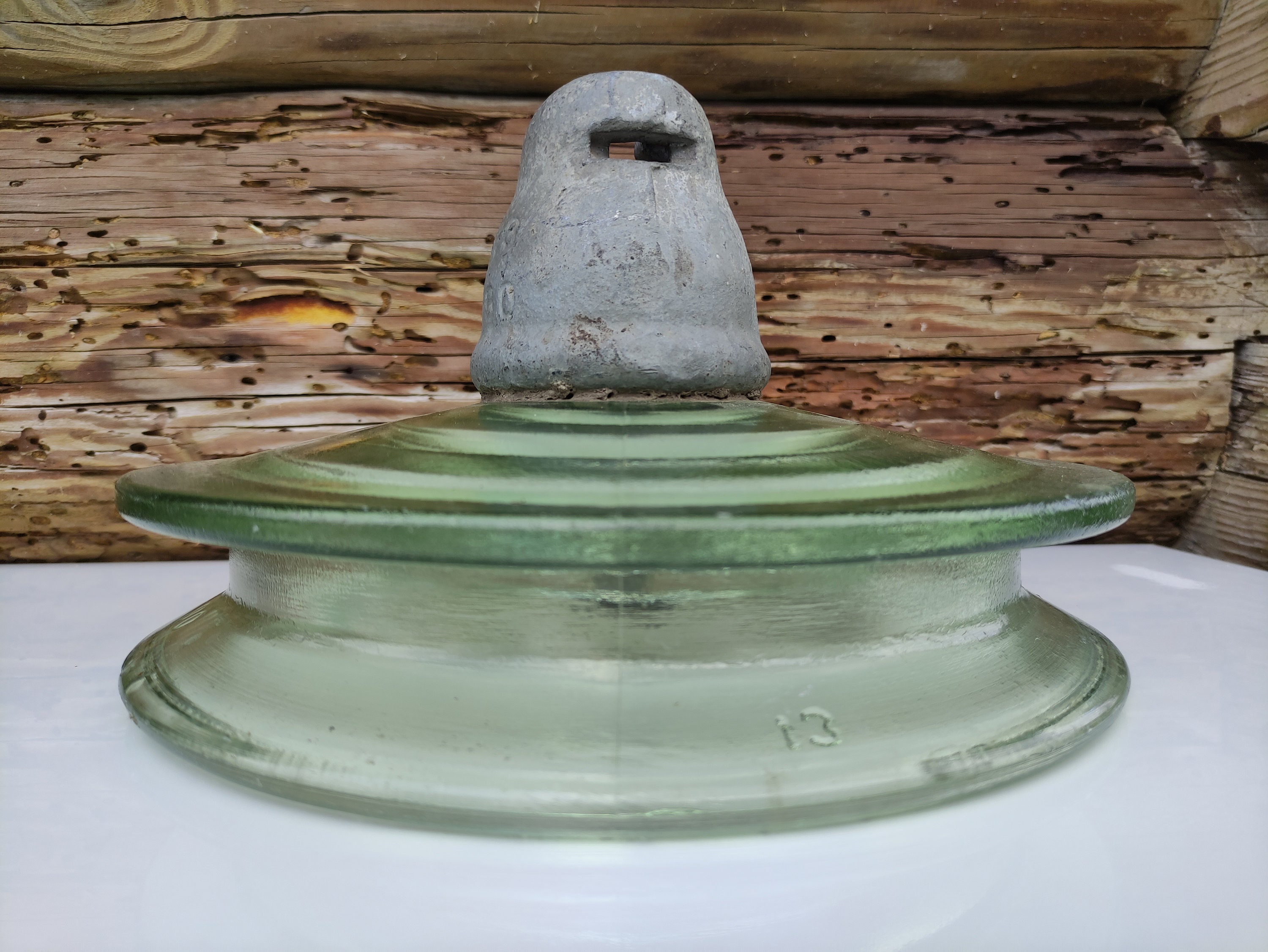 Vintage Glass INSULATOR High Voltage Green 1990 Soviet Old Retro Height ...