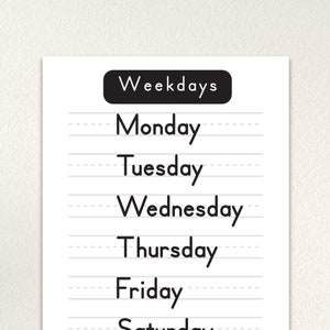 Weekdays Poster Laminated Poster US Letter, 11x17in or 18 X 24in Size ...