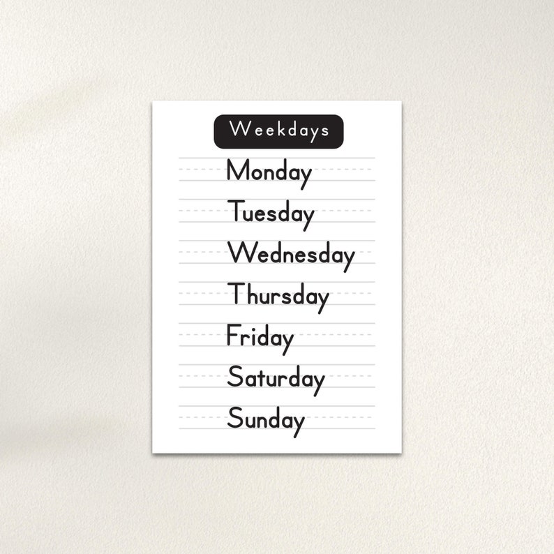 Weekdays Poster Laminated Poster US Letter, 11x17in or 18 X 24in Size ...