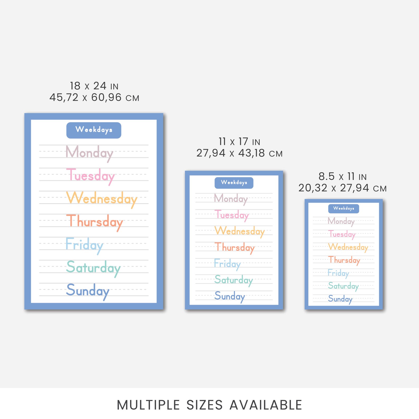 Weekdays Poster Laminated Poster US Letter, 11x17in or 18 X 24in Size ...