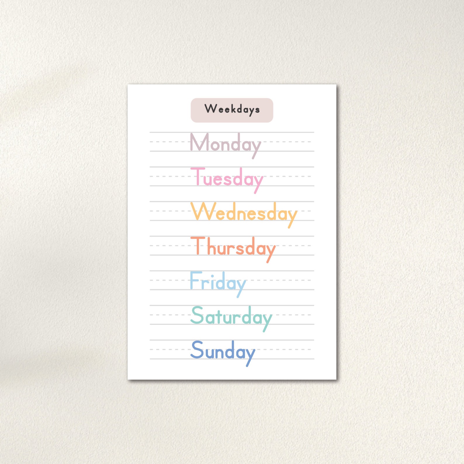 Weekdays Poster Laminated Poster US Letter, 11x17in or 18 X 24in Size ...