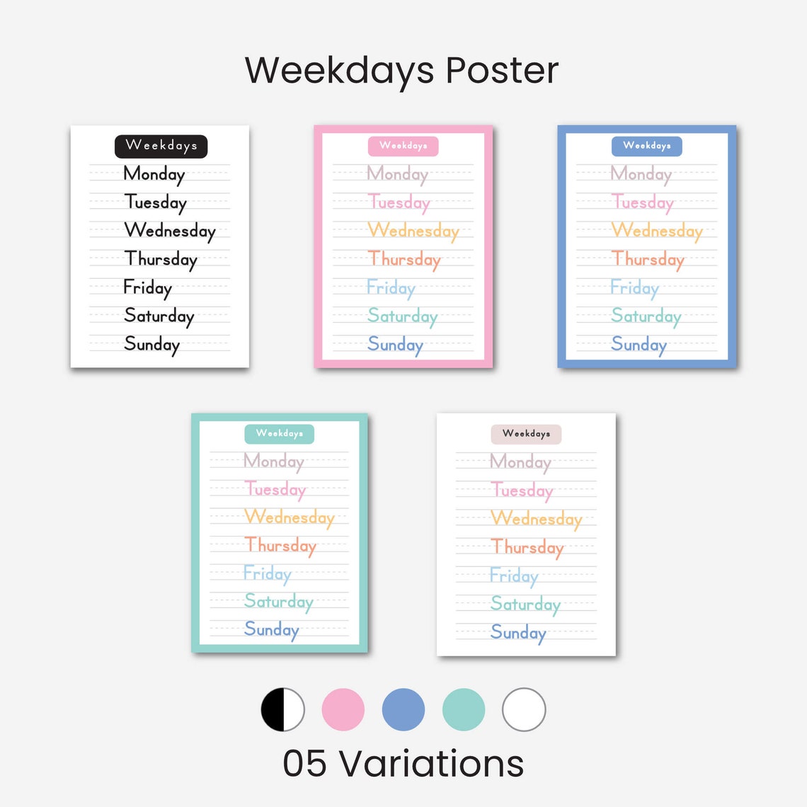 Weekdays Poster Laminated Poster US Letter, 11x17in or 18 X 24in Size ...