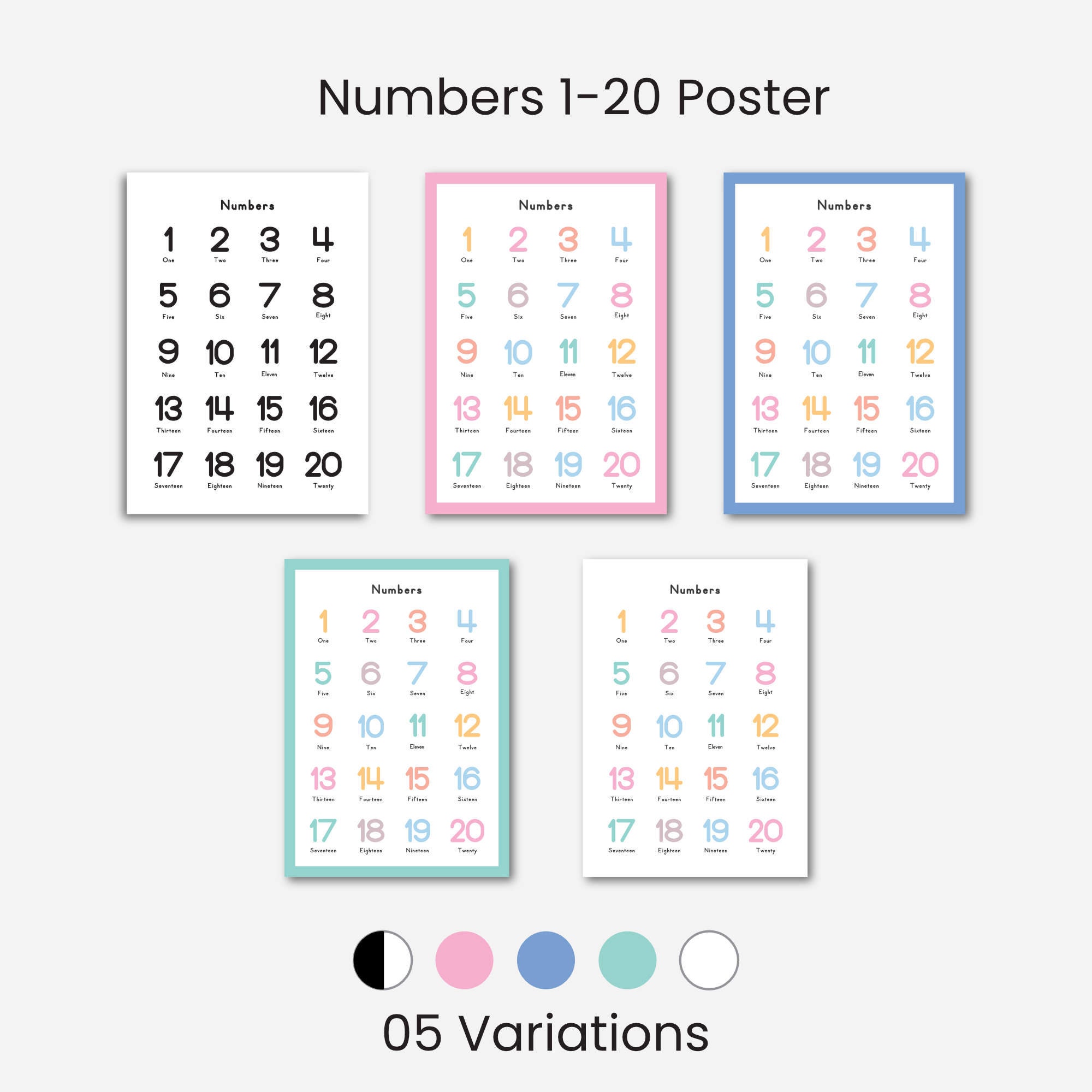 Numbers 1-20 Poster Laminated Poster US Letter, 11x17in or 18 X 24in ...