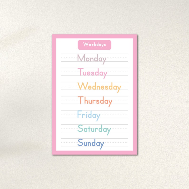 Weekdays Poster Laminated Poster US Letter, 11x17in or 18 X 24in Size ...