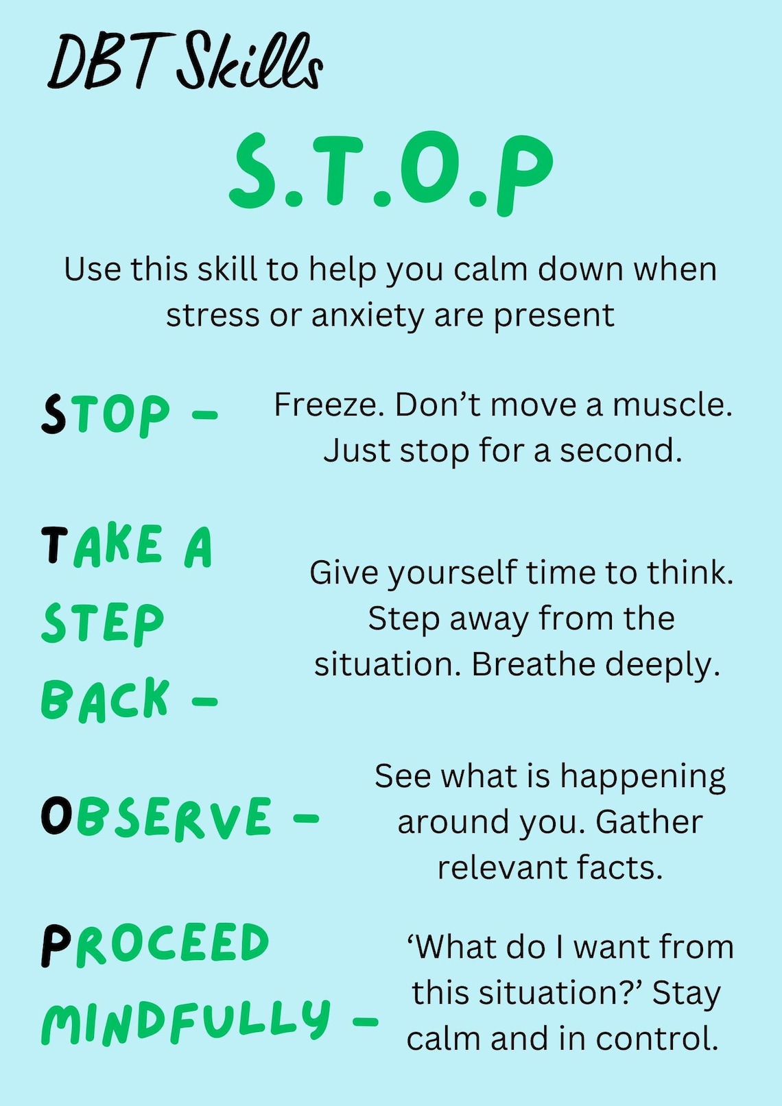 DBT Skills - 'STOP' Worksheet - Etsy