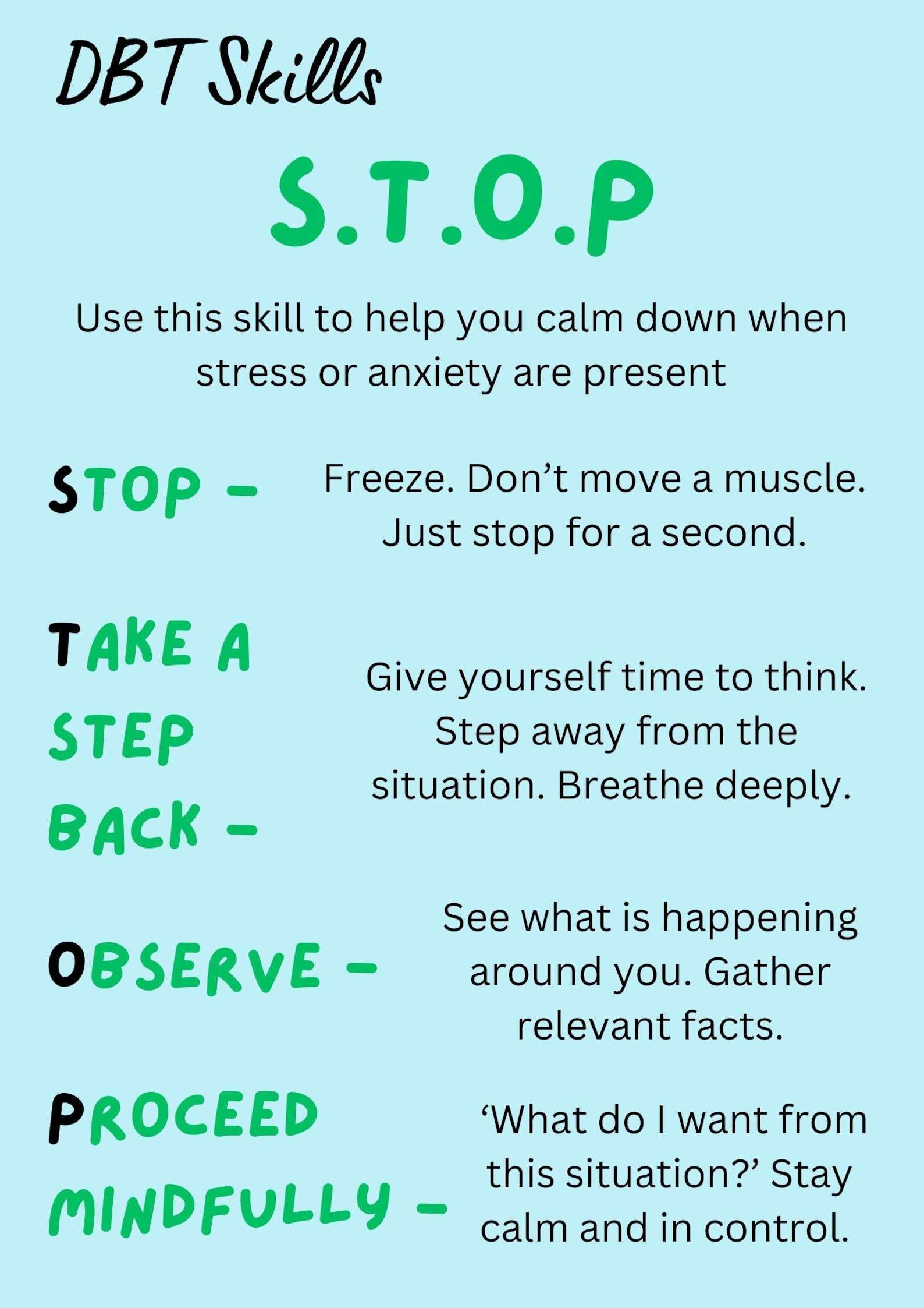 DBT Skills - 'STOP' Worksheet - Etsy