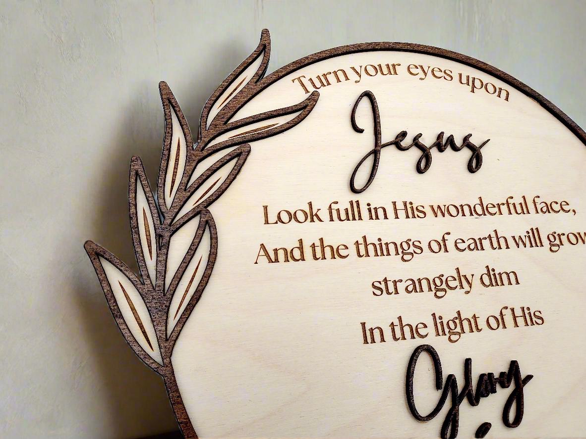 Turn Your Eyes Upon Jesus Round Sign | Wooden Hymn Wall Art | Christian ...