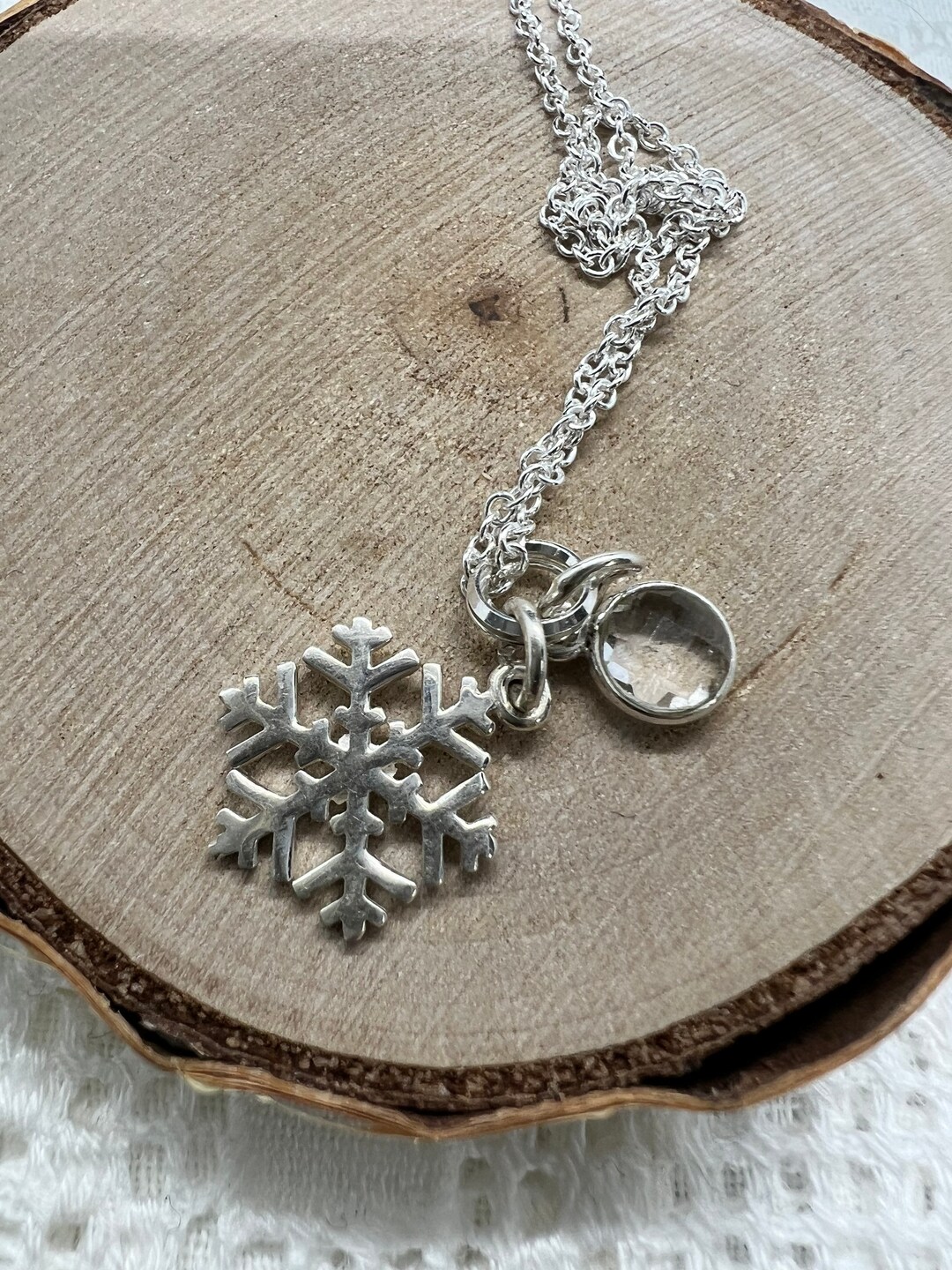 Snowflake and Bright Quartz Charm Necklace - Etsy