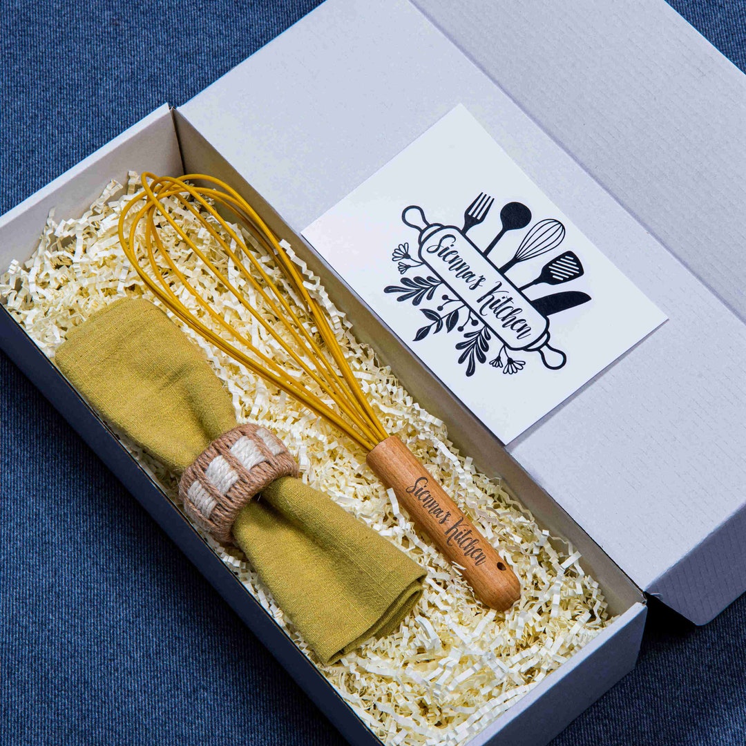 Personalized Egg Whisk Gift Set, Engraved Wood Handle, Baking Gift Box ...
