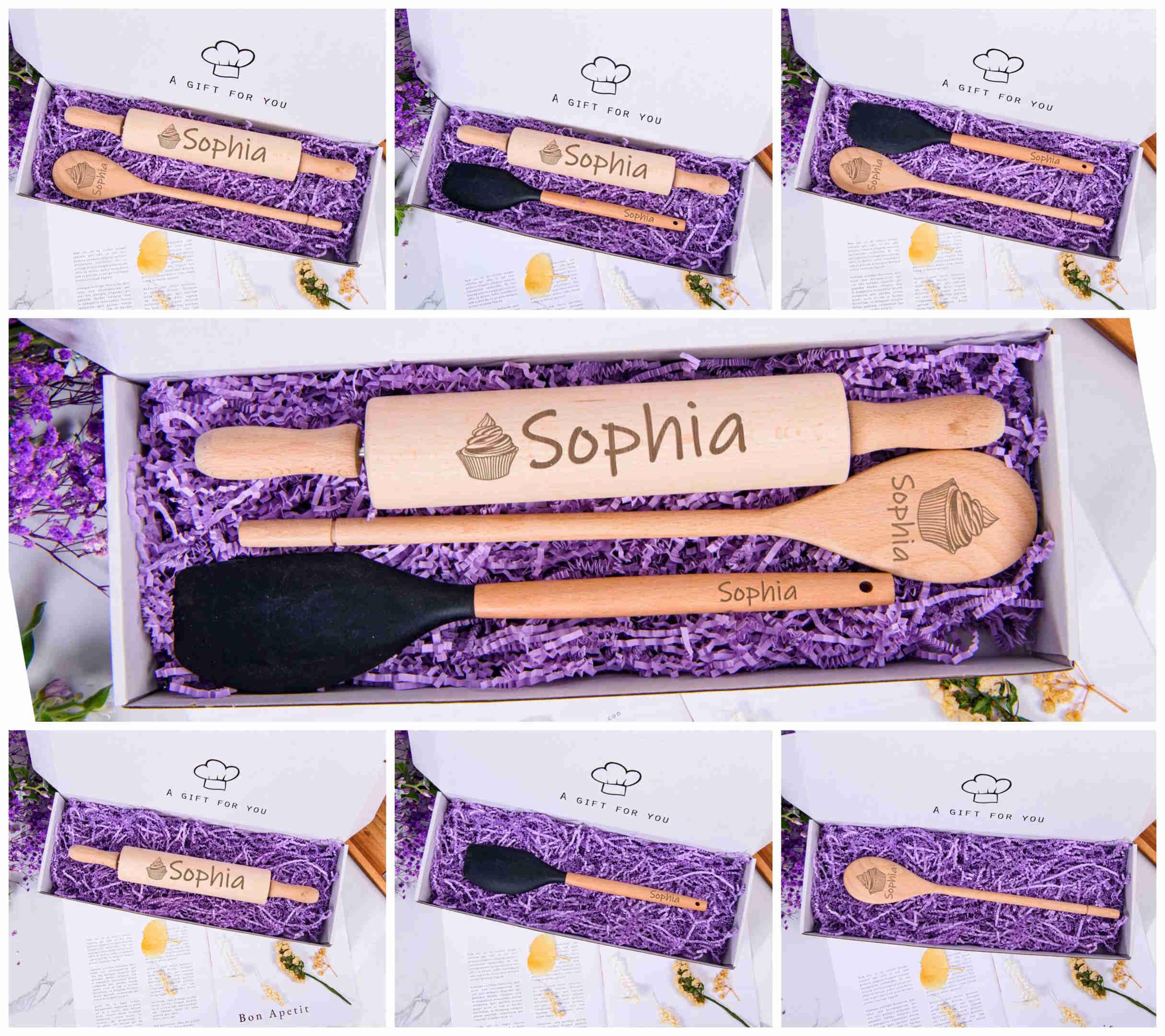 Personalized Baking Tool Gift Set, Engraved Wooden Spoon, Rolling Pin ...