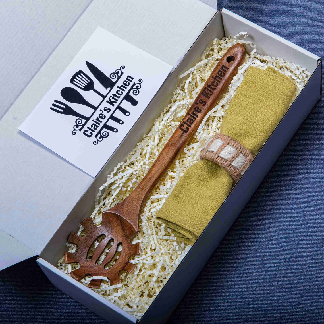 Spaghetti Spoon Gift Box, Personalized Kitchen Utensils, Wooden Serving ...