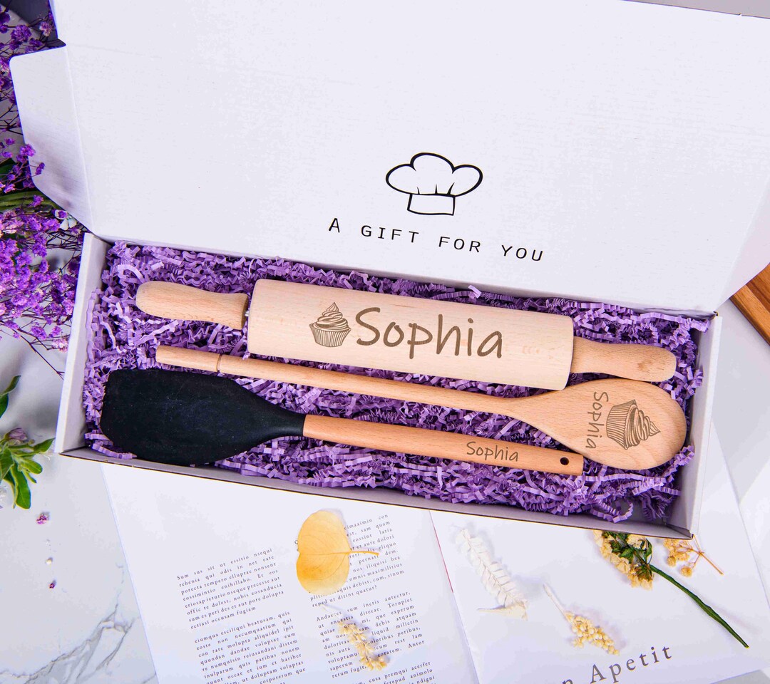 Personalized Baking Tool Gift Set, Engraved Wooden Spoon, Rolling Pin ...