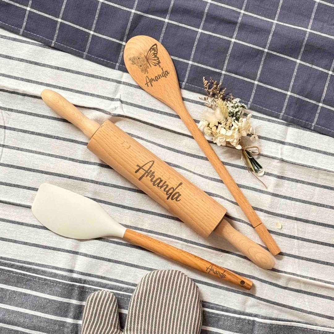Personalized Engraved Baking Gift Set, Wooden Utensils Gift Box - Etsy