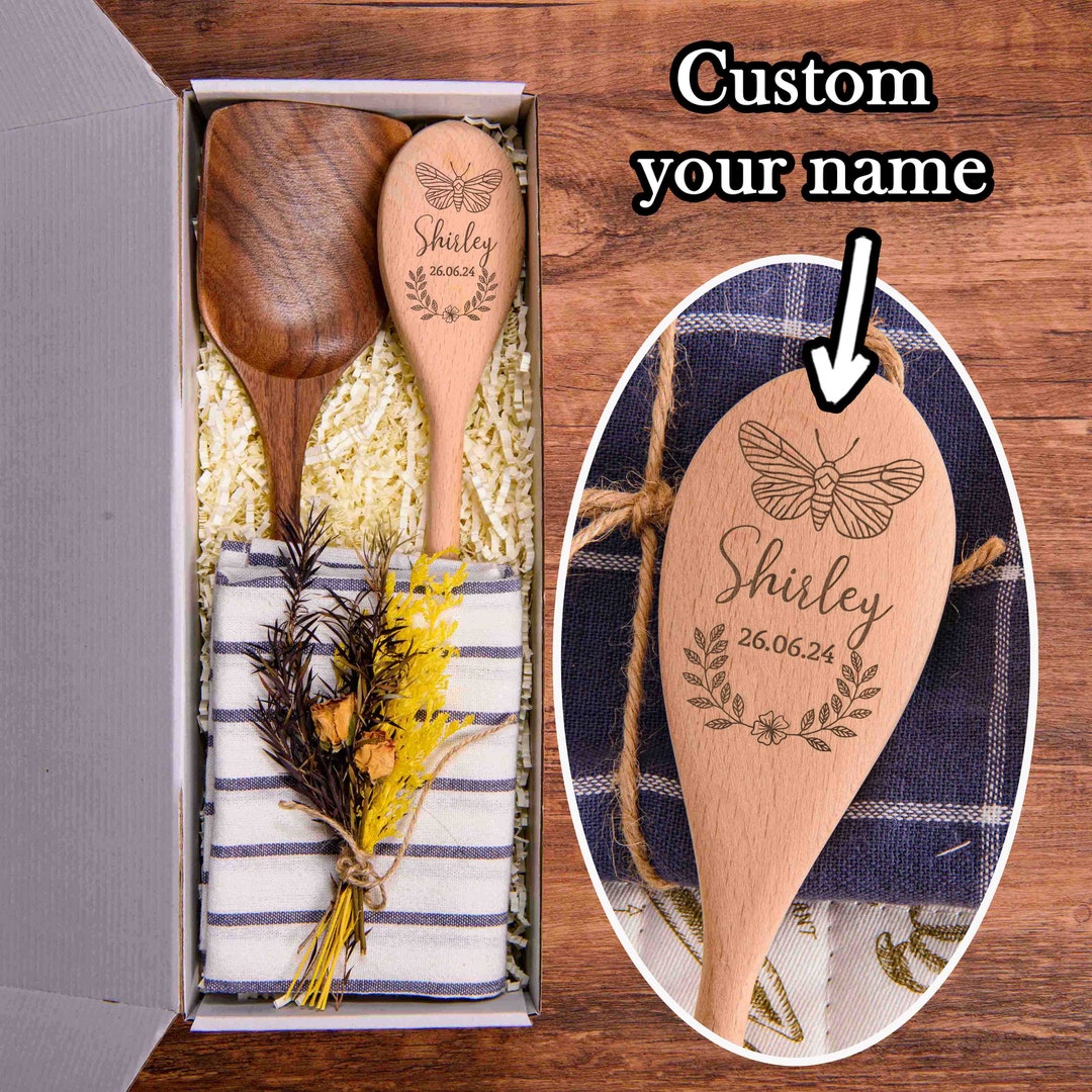 Hand Carved Beech Wood Spoon Set, Personalized Cooking Utensils, Gift ...